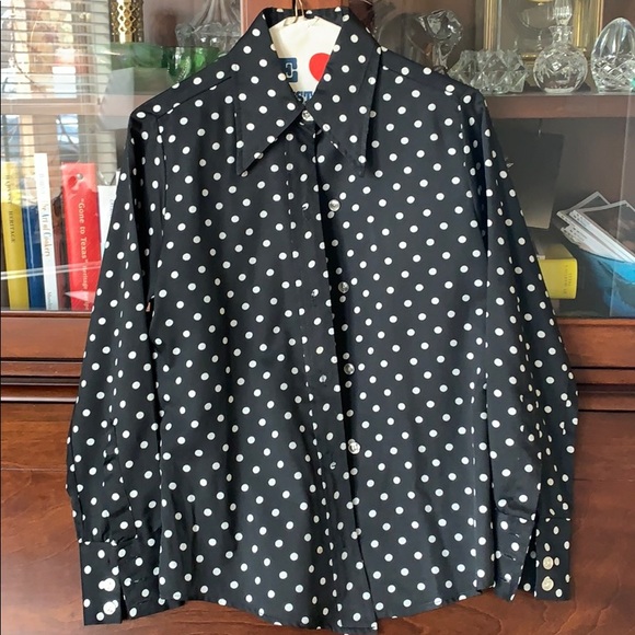 Tops | Vintage Black And White Polka Dot Button Down | Poshmark